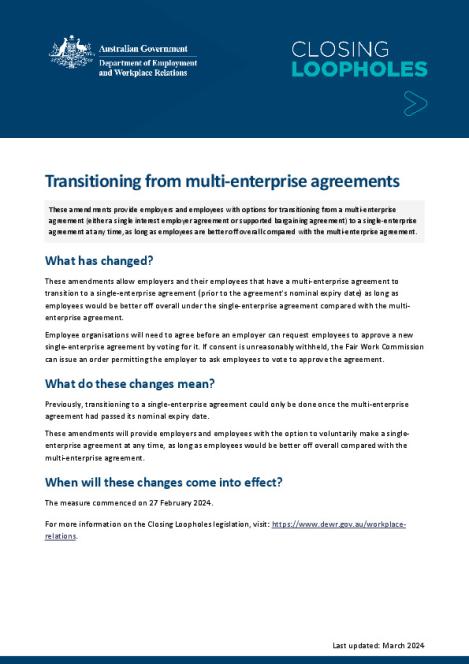 Transitioning from multi-enterprise agreements - Department of ... Transitioning from multi-enterprise agreements - Department of ...